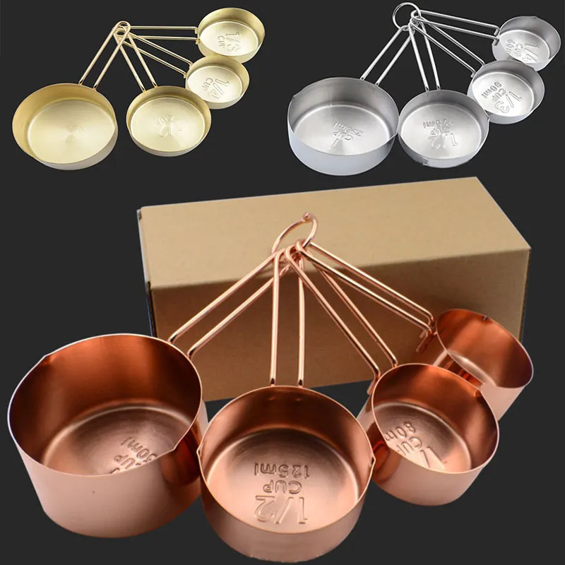 Set Of Copper Stainless Steel Solid Copper Measuring Cups For Kitchen ...
