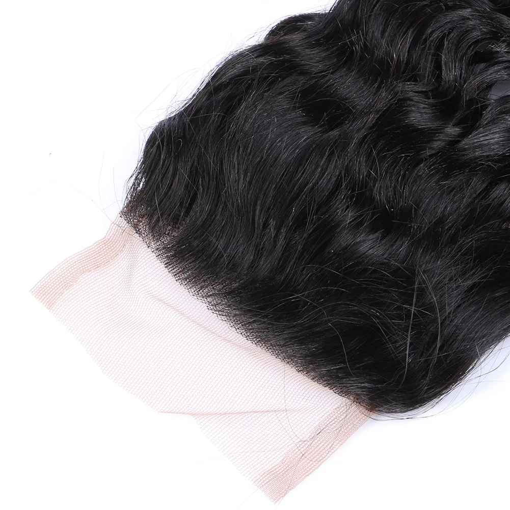 Deep Wave 4X4 Lace Closure Brazilian Virgin Hair Middle Parting Lace ...