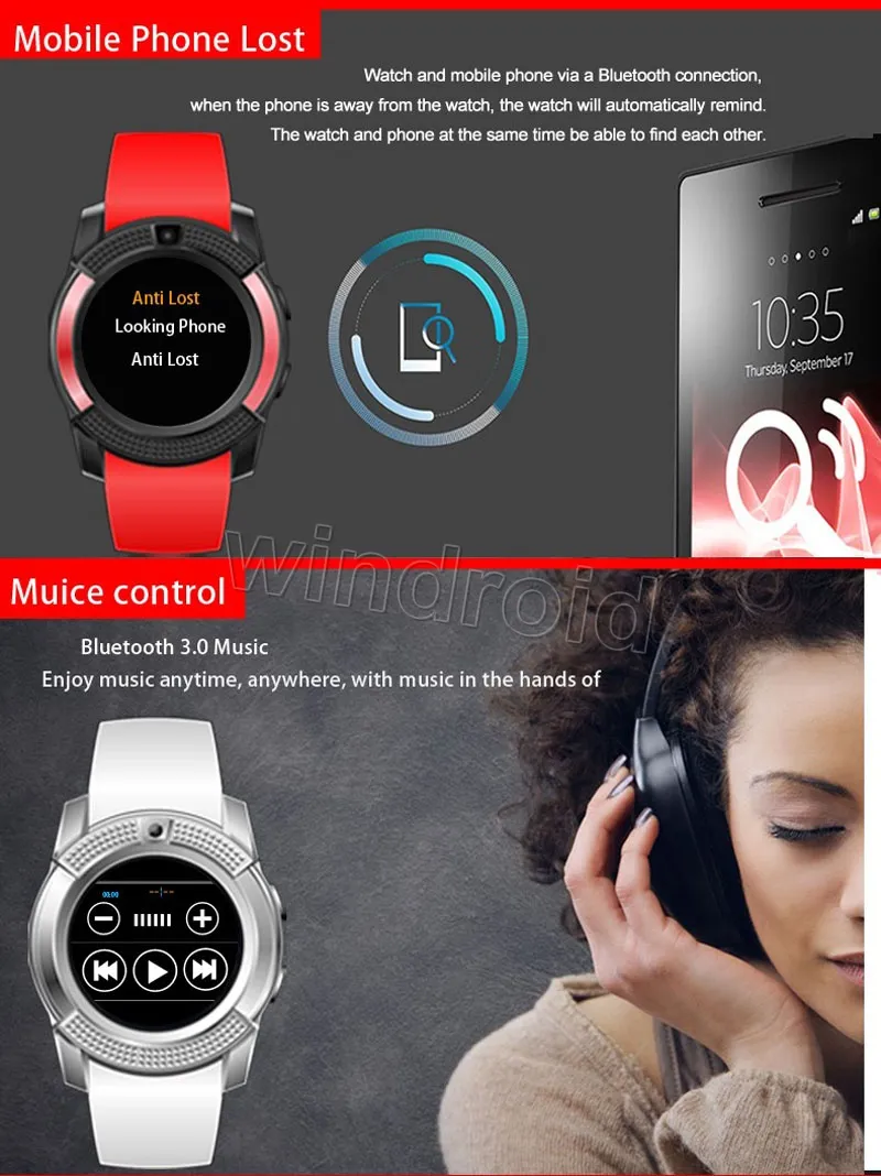 Cheap V8 Smart Watch Bluetooth Watches Android 0.3M Camera MTK6261D ...
