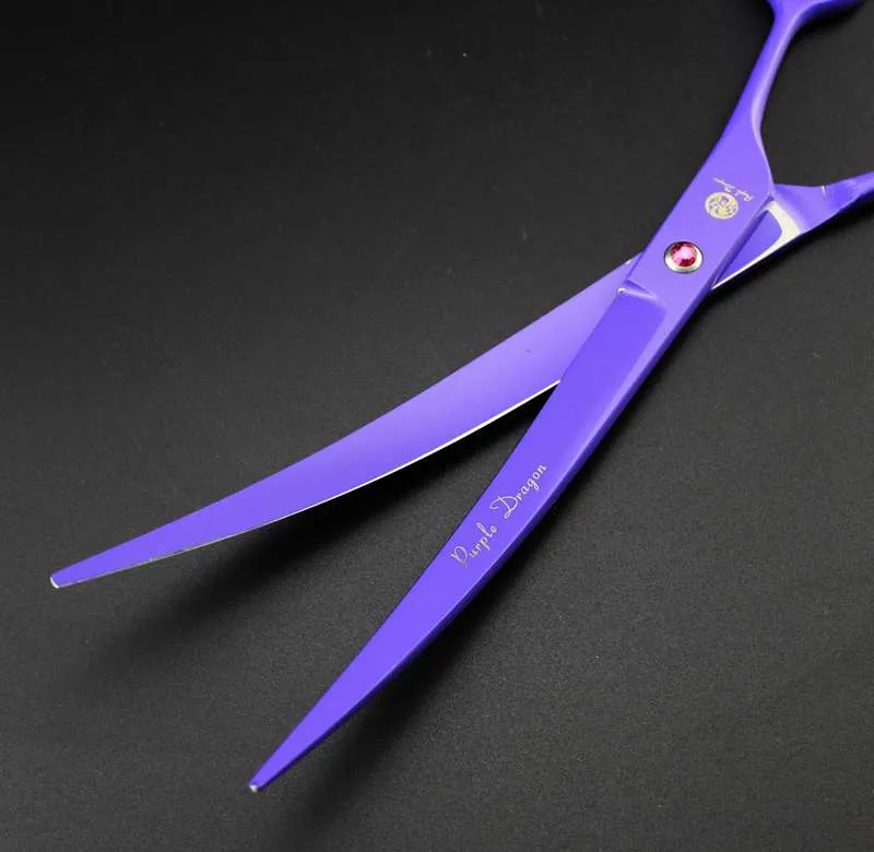 Purple Dragon 9.0 Professional Pet Hair Cutting Scissors Curved 62HRC ...
