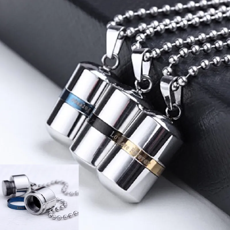 Stainless Steel Forever Letters Cylinder Necklace With Openable Pendant ...