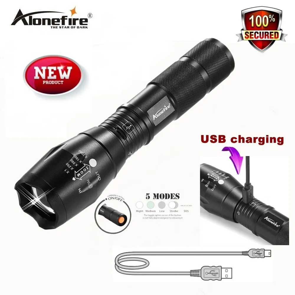 AloneFire G700 U XM L T6 Zoomable CREE LED Flashlight Wasserdichte USB Wiederaufladbare ...