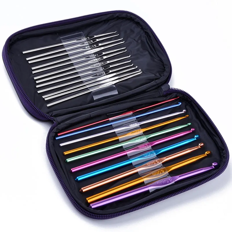 Premium Crochet Needle Set with Case - Aluminum Knitting Needle Tools ...