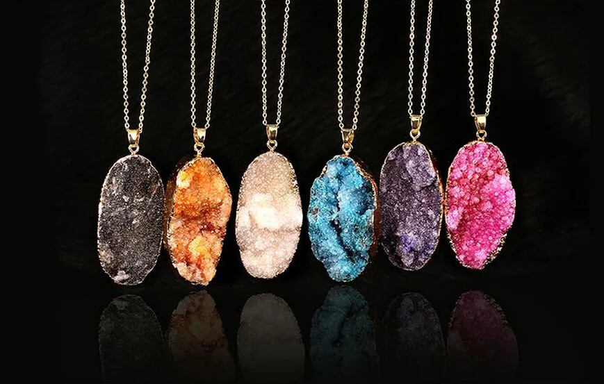 Irregular Crystal Drusy Quartz Pendant Necklace - Natural Stone ...