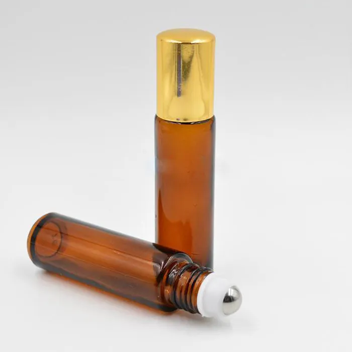 Bonita Tapa Dorada, Botellas De Vidrio Ámbar De 10 Ml, Botellas Con Rodillo Marrón De 10 CC Con ...