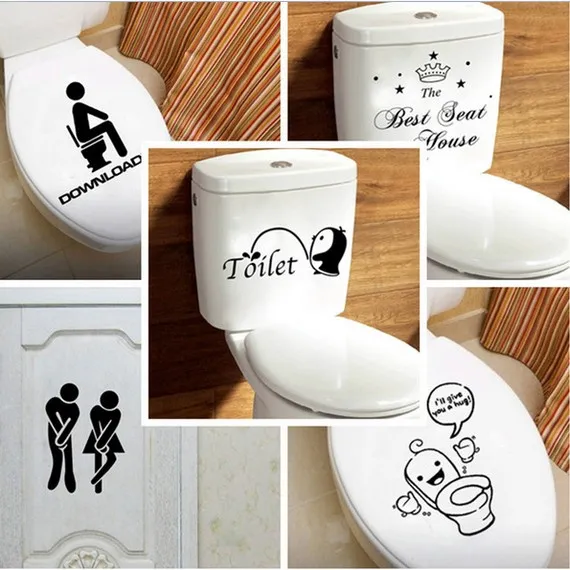 Removable WC Wall Decals Cute Pattern Bathroom Toilet... From Qwonly ...