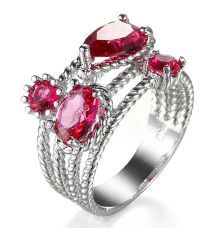 LuckyShine 10-Piece Fire Red Kunzite Quartz & CZ Sterling Silver Rings ...