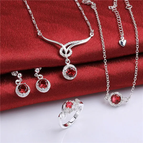 925 Sterling Silver Lucky Family of Four Red Jewelry Sets DFMSS784A ...