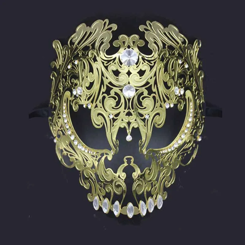 Party Masks Metal Full Face Skull Mask with Rhinestones for Adults in ...
