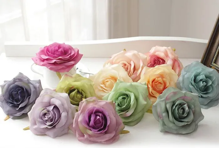 Luxury Oil Color Silk Fake Flower Heads Artificial Satin Blue Roses 4.2 ...