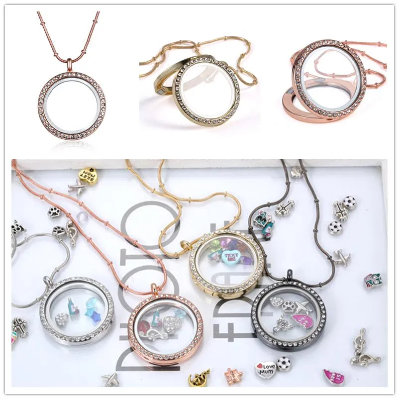 Rose Gold And Silver Glass Locket Pendant Necklaces With Crystal ...