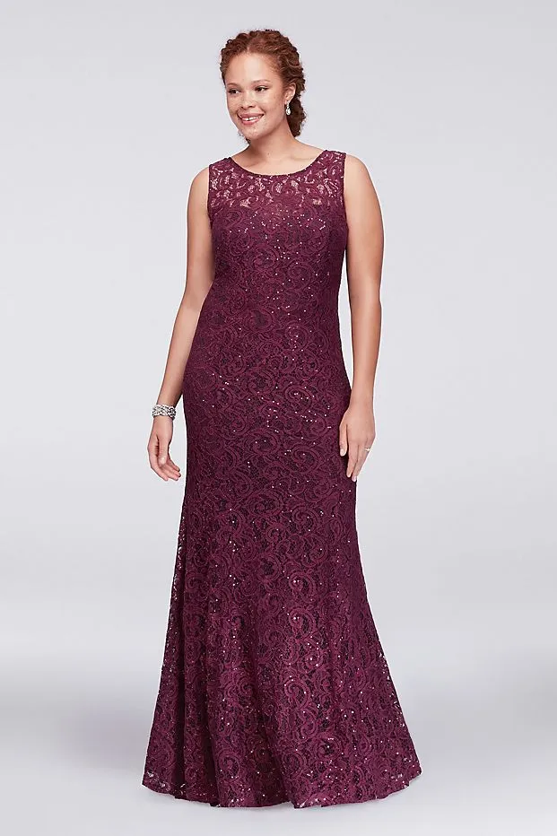 Burgundy Plus Size Lace Formal Dresses With Wrap Beaded Jewel Neck ...