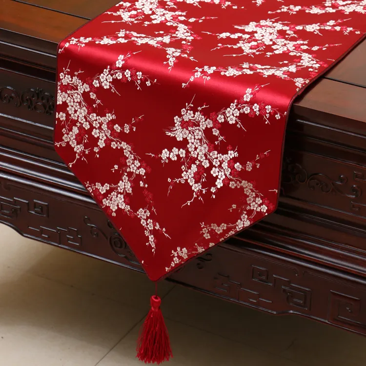 Extra Long Cherry Blossom Table Runner - 120 Inch Silk Brocade Dining ...
