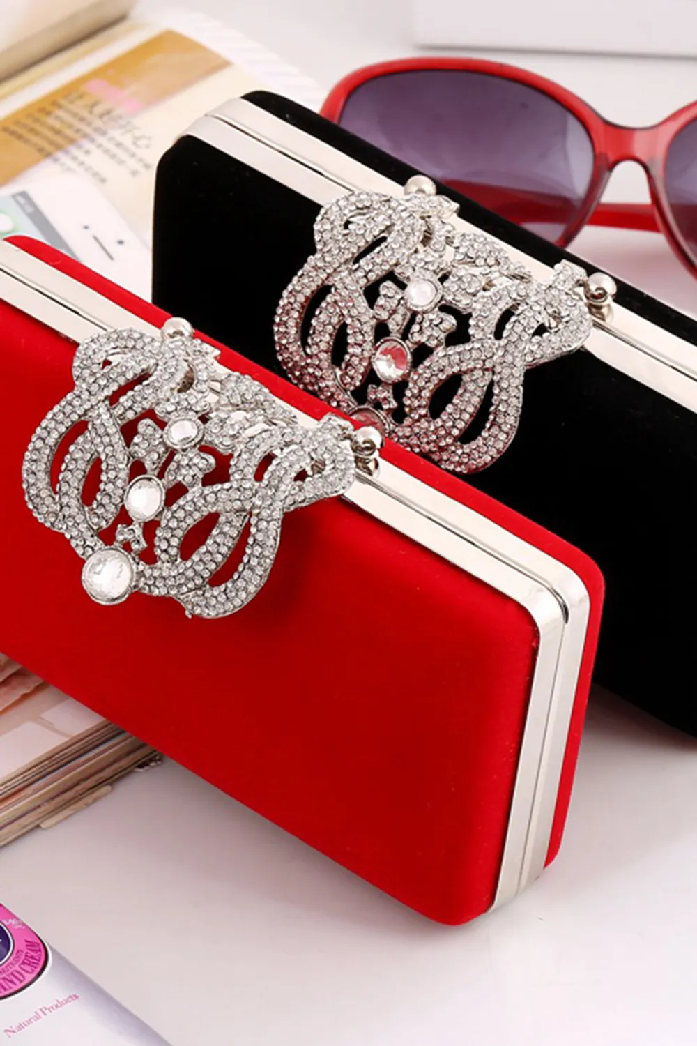 Bridal Handbags: Elegant Beaded Satin Clutch, Diamond Crystal Evening ...
