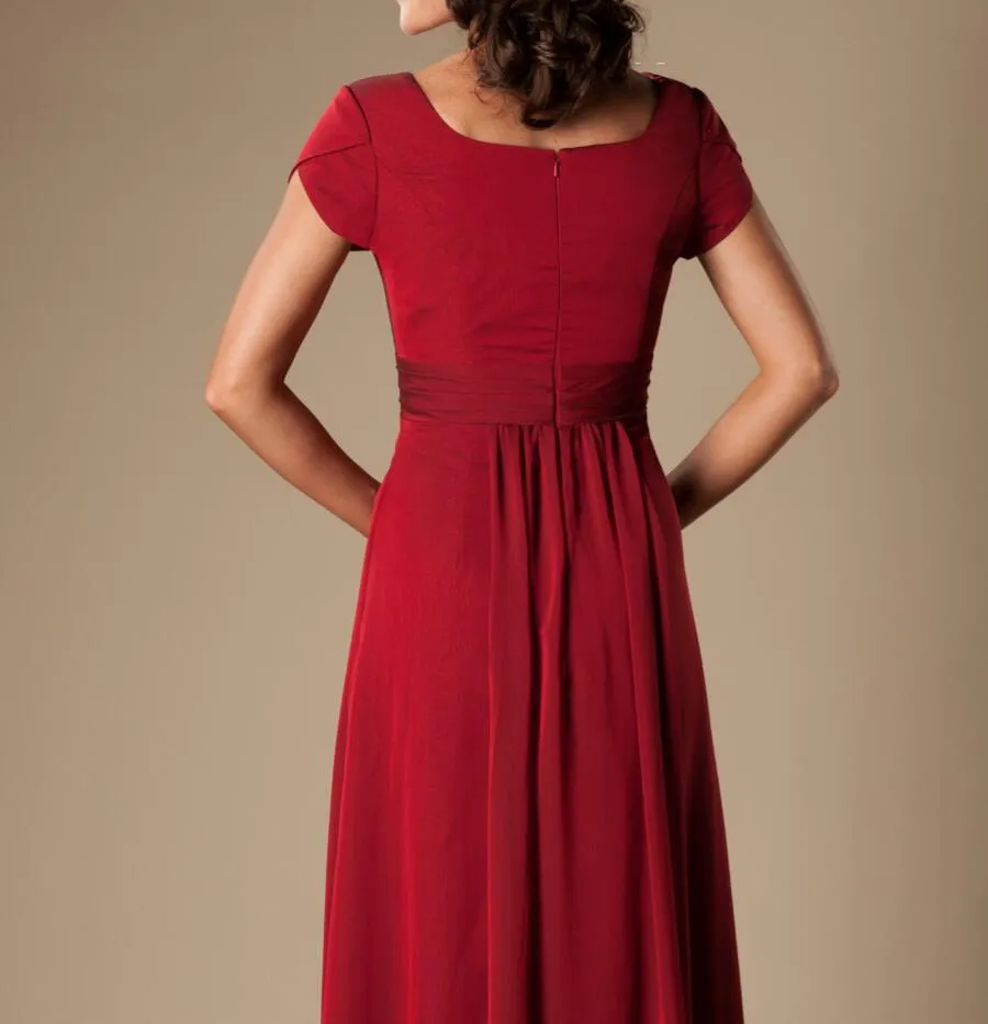 Modest Red Chiffon Jenny Packham Bridesmaid Dresses With Short Sleeves ...