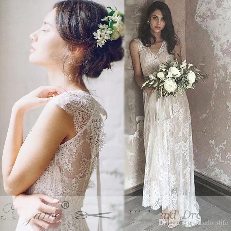 Romantic Lace Heart Evangelista Wedding Gown V Neck Keyhole Back Bride