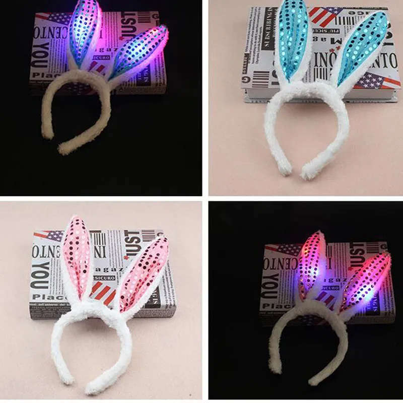 ZA4599 LED Light Bunny Ears Headband Flashing Sequin Rabbit Ears For ...