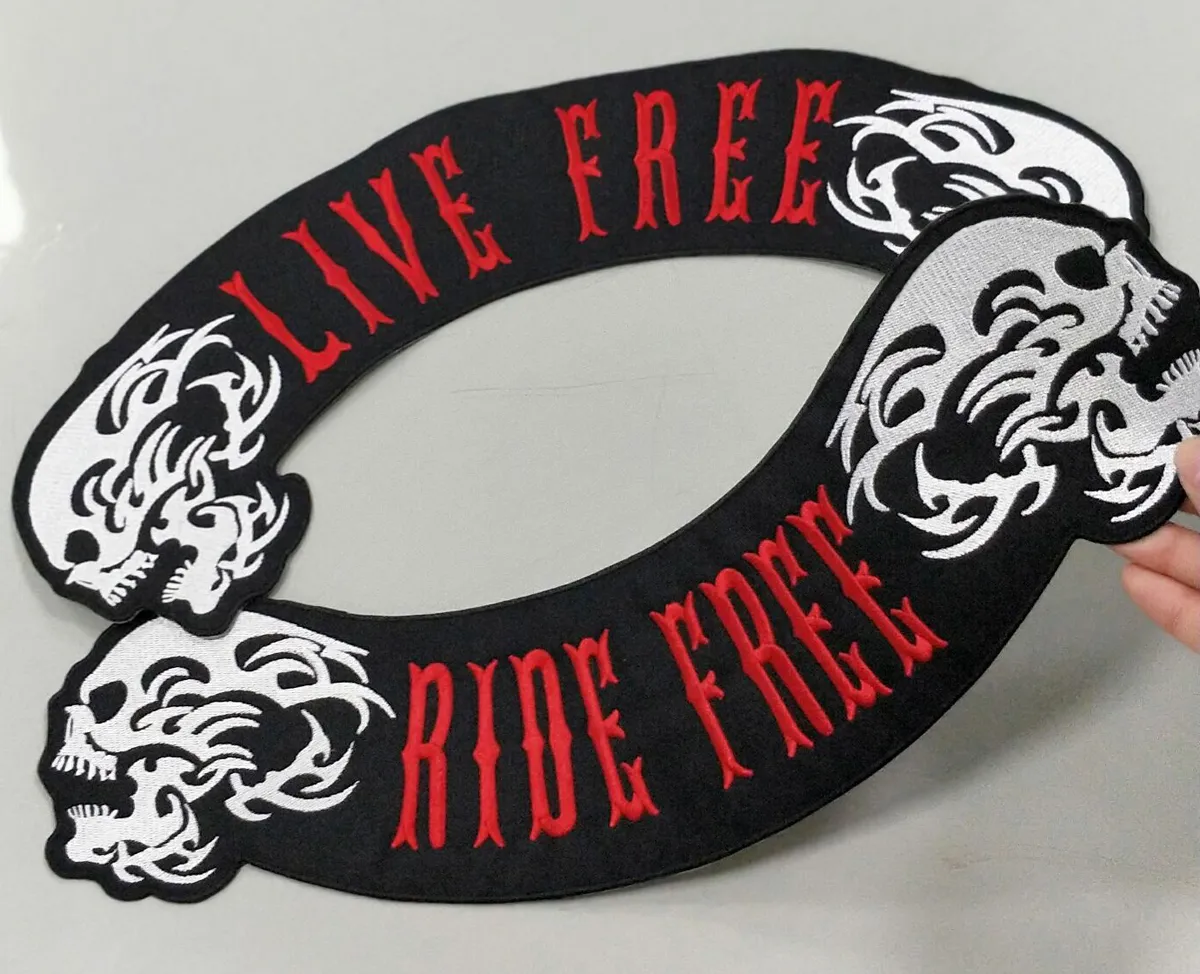 LIVE FREE & RIDE FREE Rocker Biker Patch Large 40cm Jacket Vest Badge ...