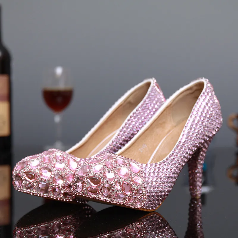 Pink Rhinestone High Heels: Wedding Party Shoes 14cm/5.5in, 12cm/4.7in ...