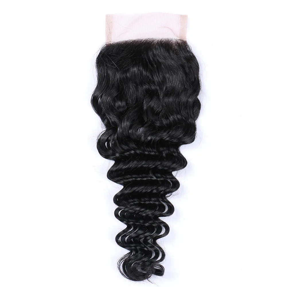 Deep Wave 4X4 Lace Closure Brazilian Virgin Hair Middle Parting Lace ...