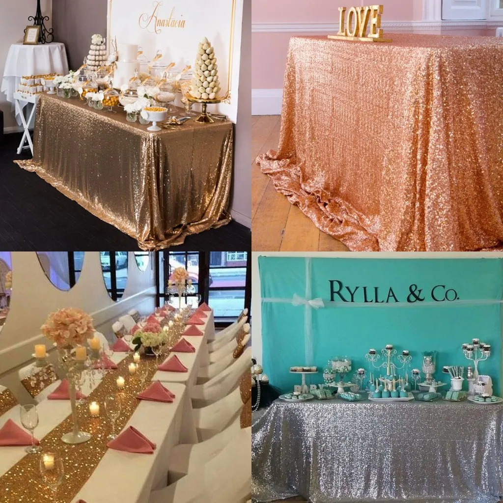 Sparkling Sequin Tablecloth: Gold Bling for Round & Rectangle Tables ...