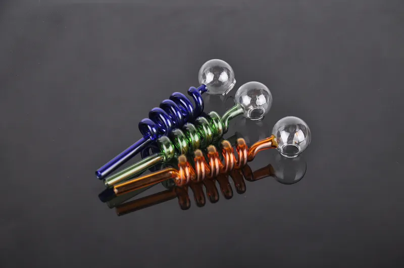 Multi Color Glass Pipe Helix Coil Mini Smoking Hand Pipes Curved Handle ...