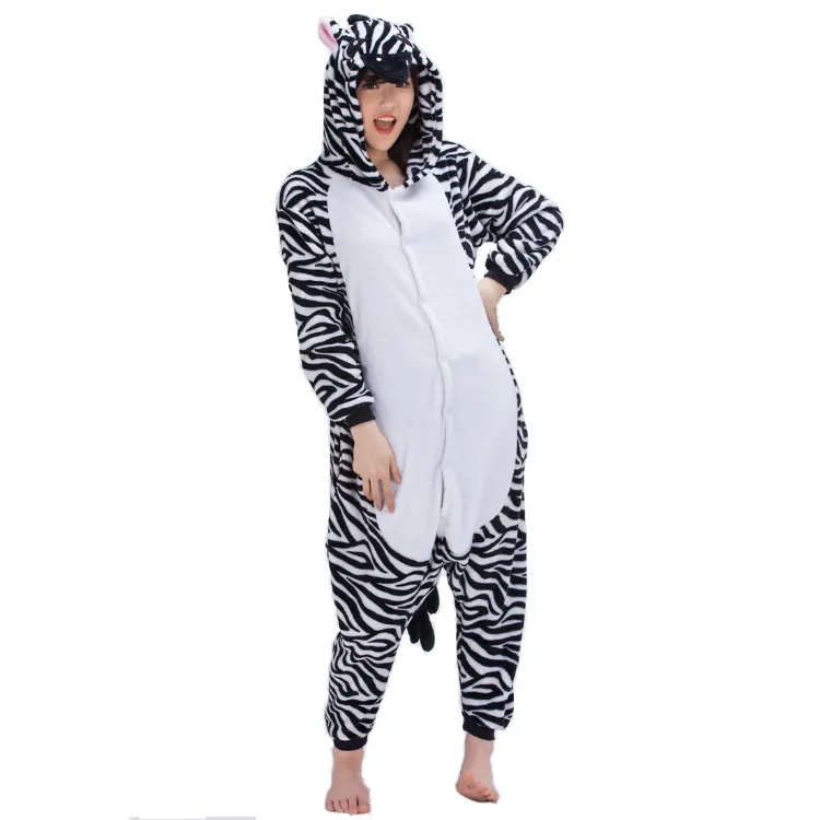 Winter Zebra Flannel Onesie Pajamas Unisex Big Animal Sleepwear For ...