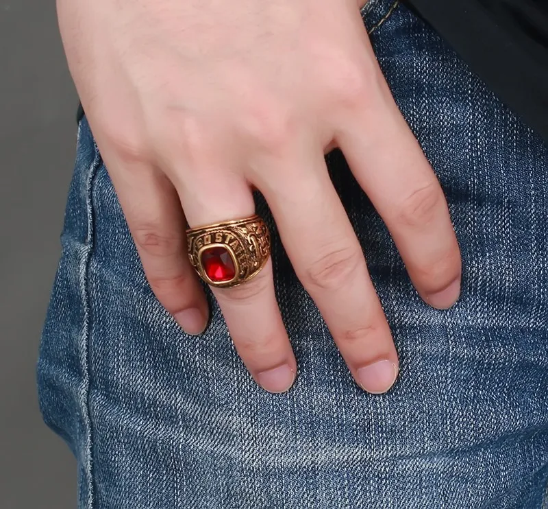 Vintage Titanium Steel Mens Punk Self Defence Ring With Carved ...