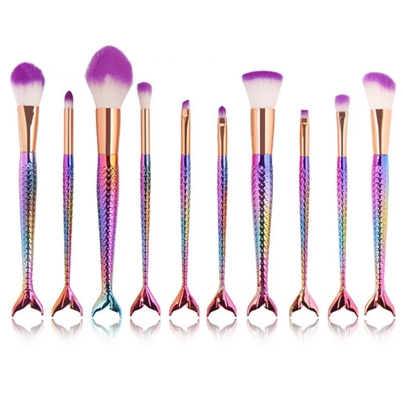 Mermaid Rainbow Makeup Brush Set Soft Synthetic Powder Face Brushes ...