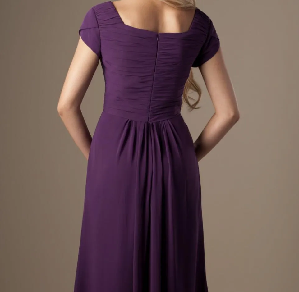 Modest Eggplant Puprle Lace Chiffon Adrianna Papell Bridesmaid Dresses