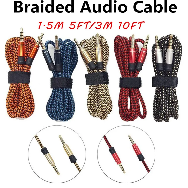 5M 3M Round Metal Nylon Braided 3.5mm Male Stereo AUX Extension Cable ...