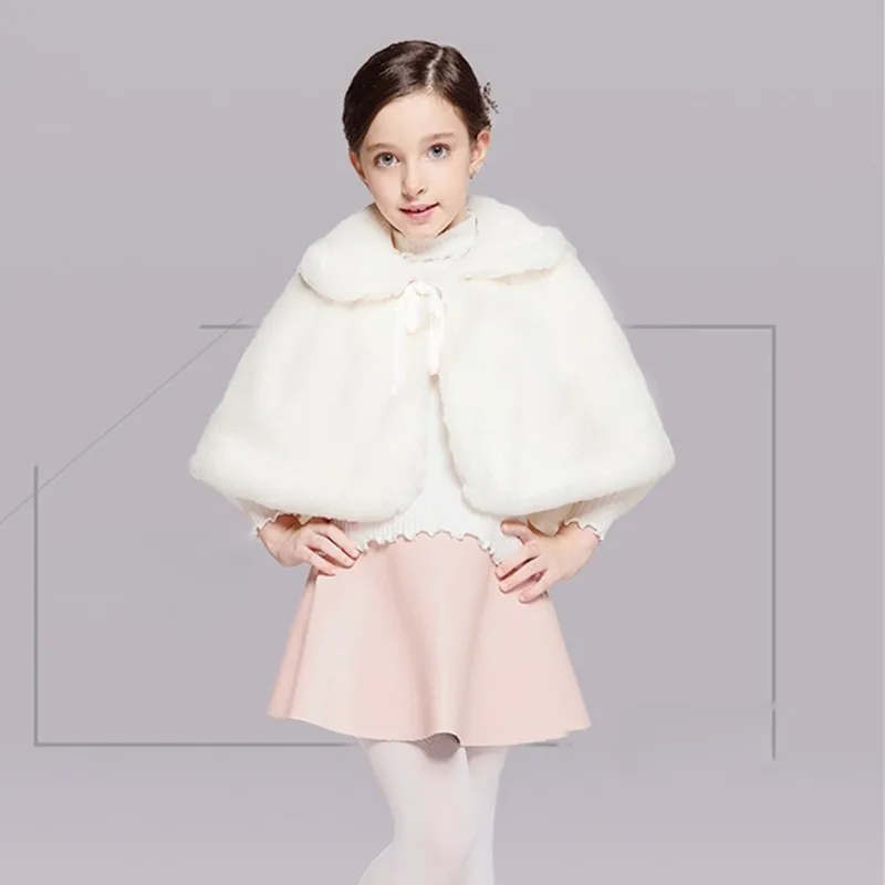 White Flower Girl Wedding Shawls Winter Kids Capes For Christmas ...