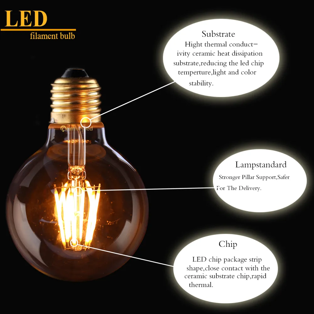 Vintage Glass Flower Lamp: Amber Glass G80 Edison Globe LED Filament ...