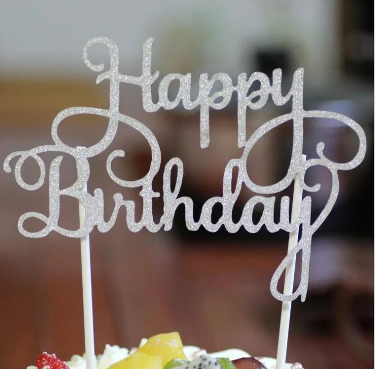 Glitter Happy Birthday Flag Cake Topper Decorations Party Favors ...