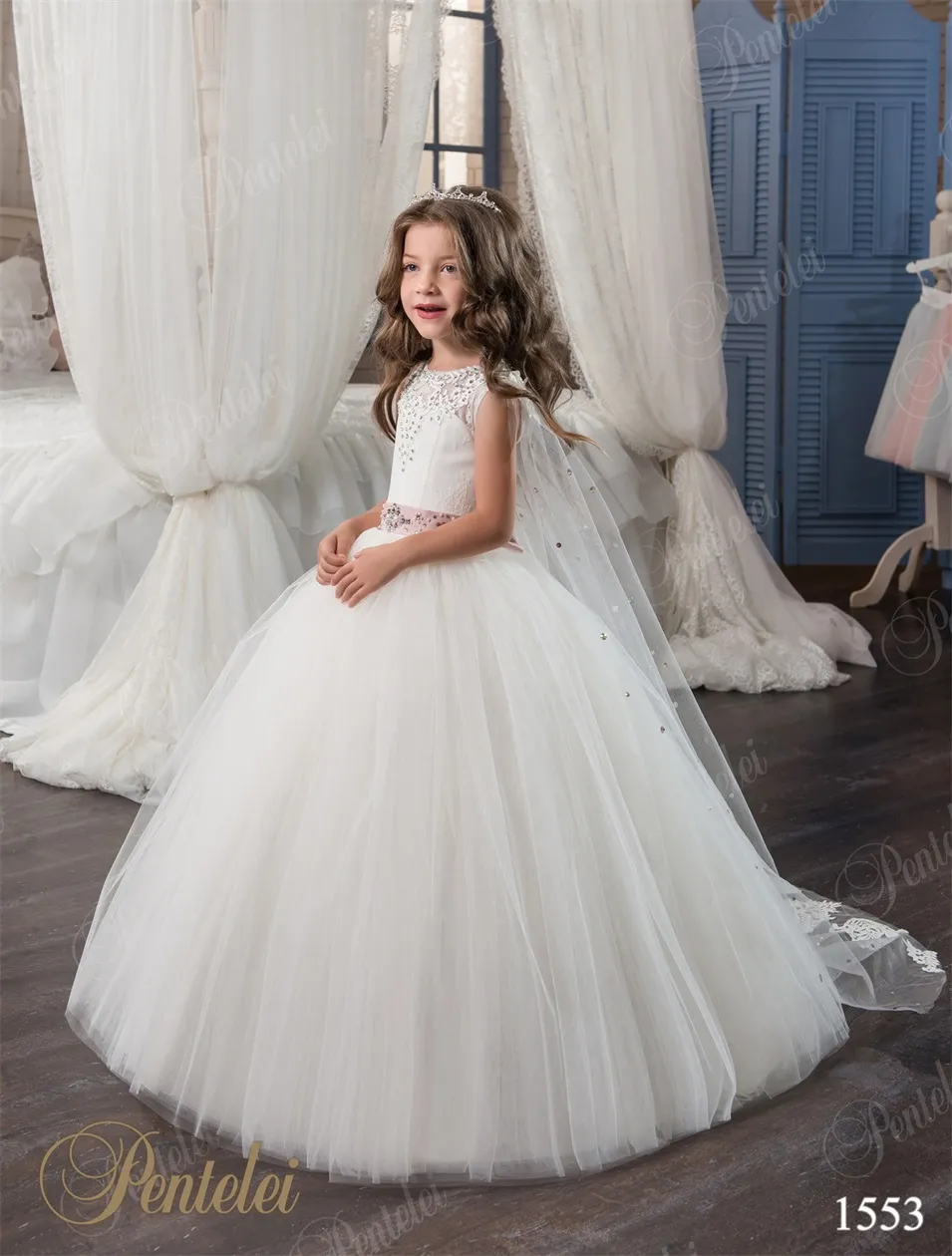 Elegant Kids Wedding Dresses With Beaded Sash And Lace Up Back Crystals ...