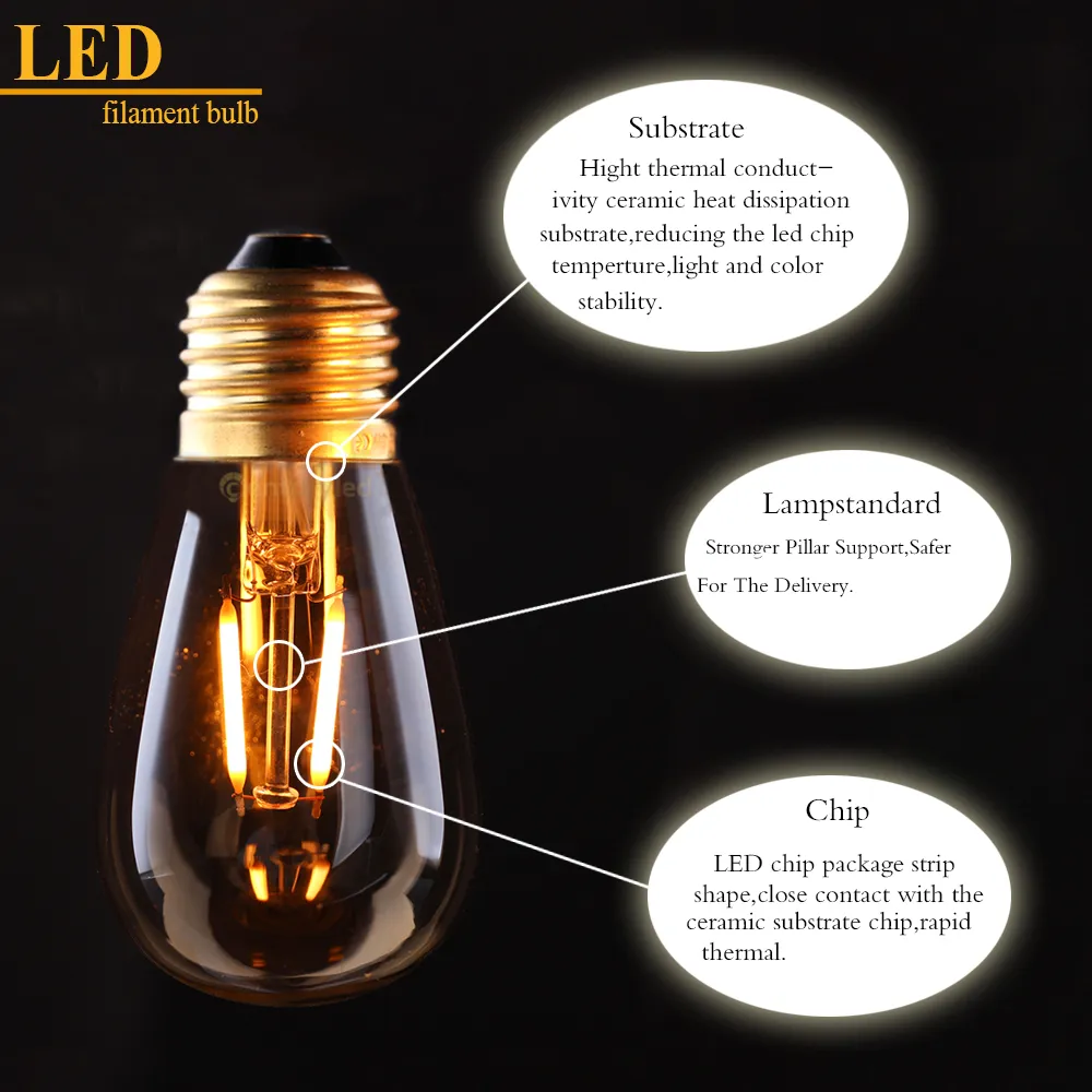 Amber Pendant Lamp, Edison Style LED Filament Bulb ST45 Amber Candle ...