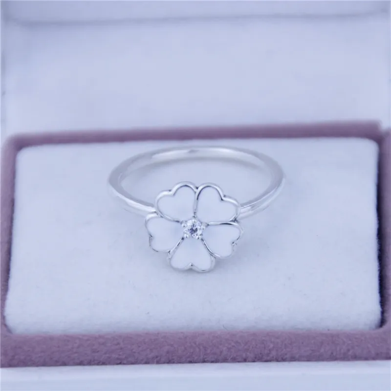 Silver Primrose Ring With White Enamel And CZ 925 Sterling Silver Rings ...