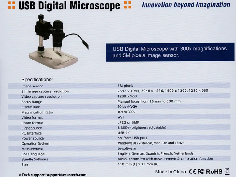 300X USB Digital Microscopes 5MP HD Camera With 8 LED Lights Electronic ...