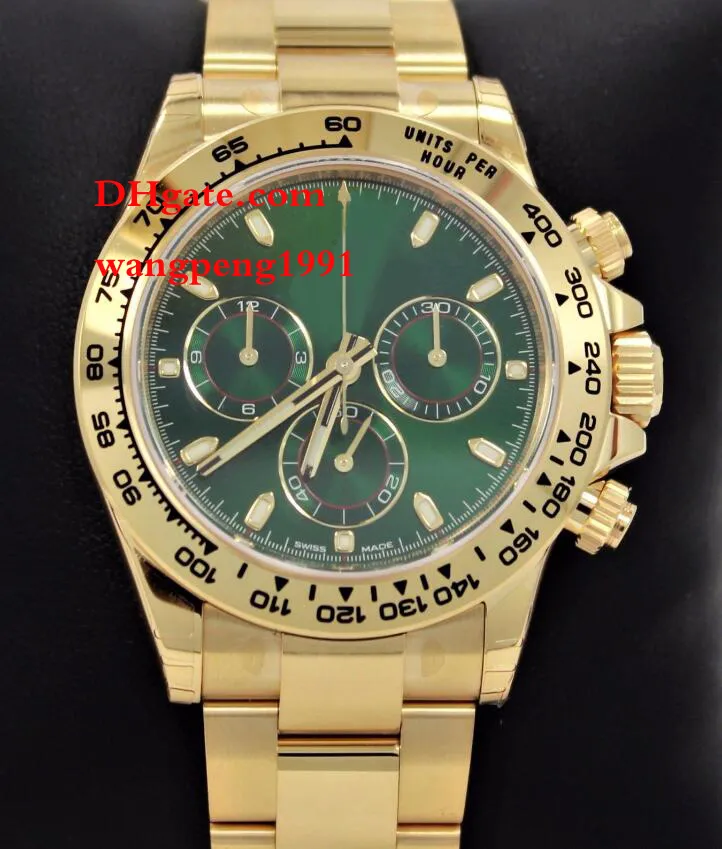 Luxury 40mm Green Dial Men's Automatic Watch 18k Yellow Gold Bezel ...