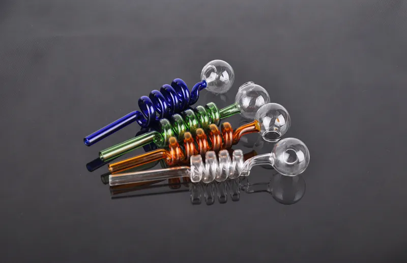 Multi Color Glass Pipe Helix Coil Mini Smoking Hand Pipes Curved Handle ...