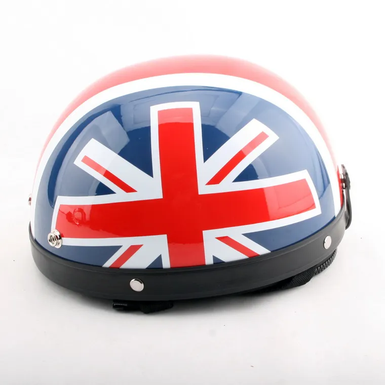 ABS Half Face Motorcycle Helmet Union Jack Design For Men & Women Retro ...