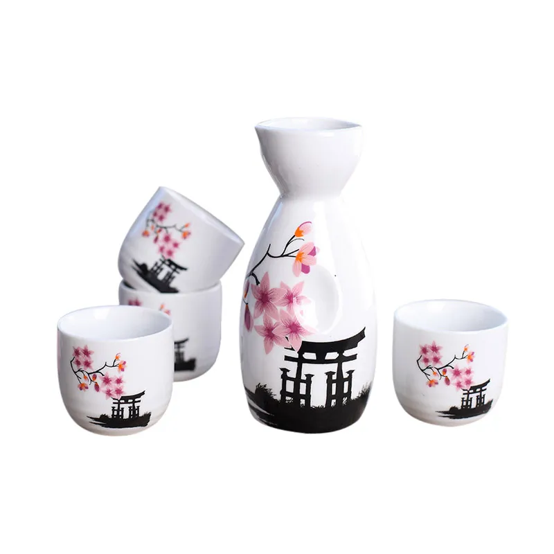 Hand-Painted Japanese Ceramic sake cup set with Hip Flasks, Cups, and ...