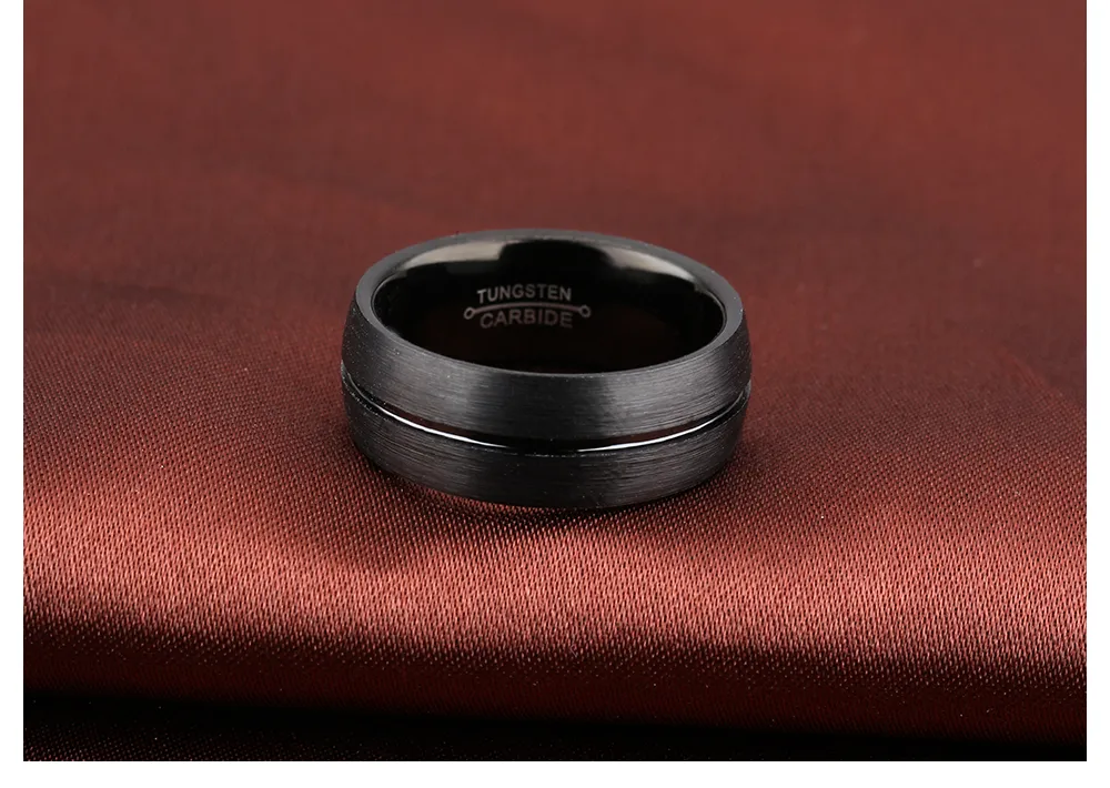 8mm Mens Black Tungsten Ring Domed Surface Tungsten Carbide Brushed ...