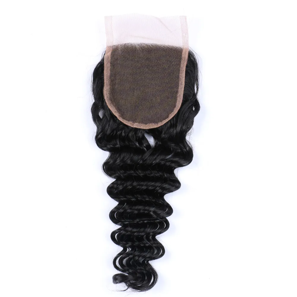 Deep Wave 4X4 Lace Closure Brazilian Virgin Hair Middle Parting Lace ...