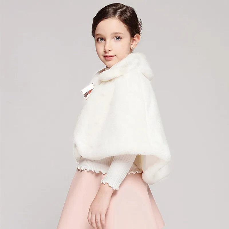 White Flower Girl Wedding Shawls Winter Kids Capes For Christmas ...