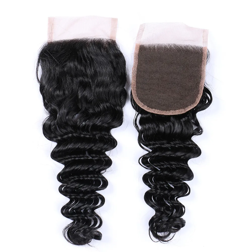 Deep Wave 4X4 Lace Closure Brazilian Virgin Hair Middle Parting Lace ...