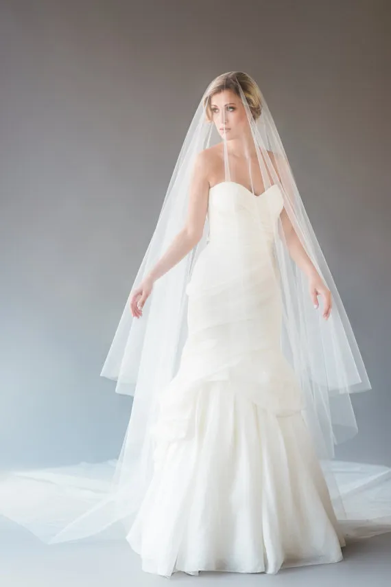 Hot Fashion Romantic Cut Edge 2T Wedding Cathedral Veil New Long White ...