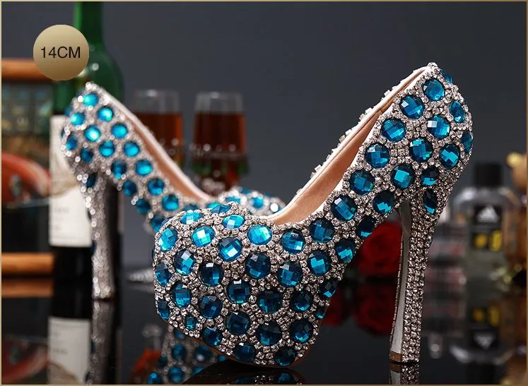 Blue Bridal Shoes: Crystal High Heels 10cm/4in, 12cm/4.7in, 14cm/5.5in ...