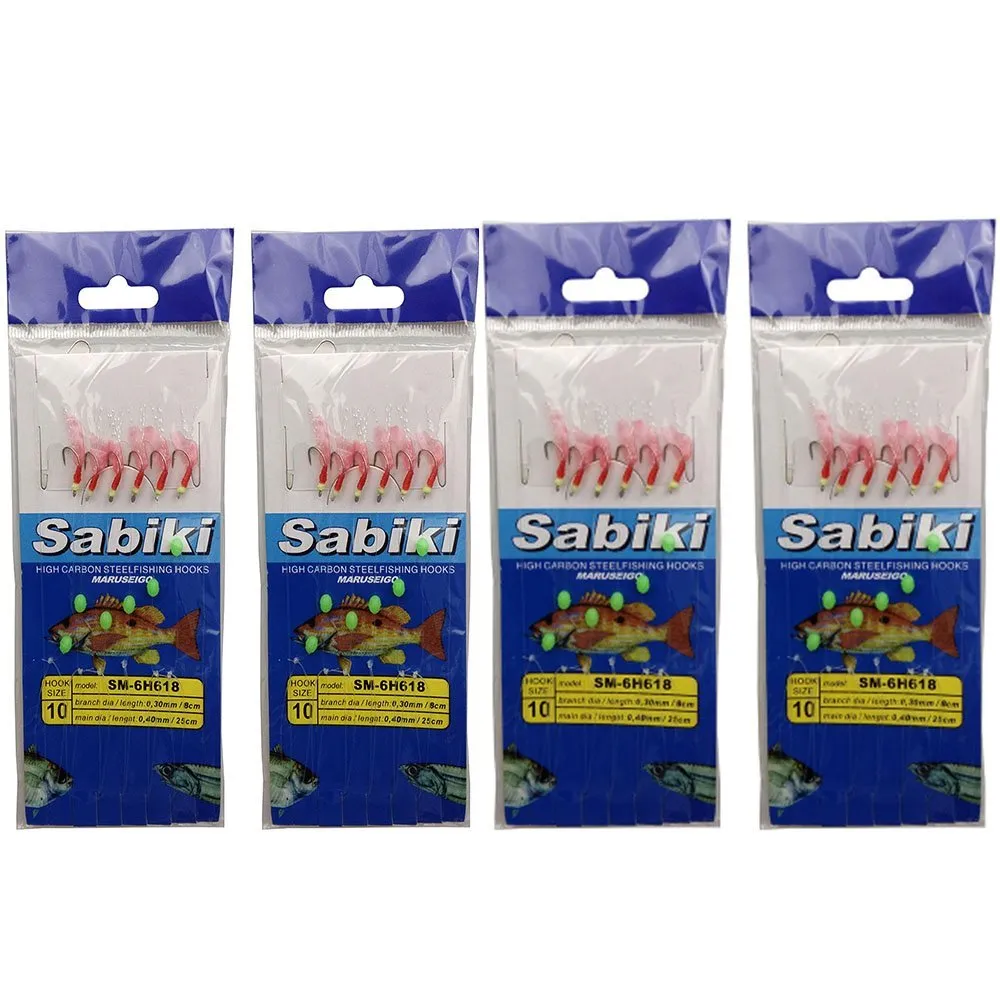 10 Packs of Assorted Glow Sabiki striper fishing bait rigs with Rigged ...