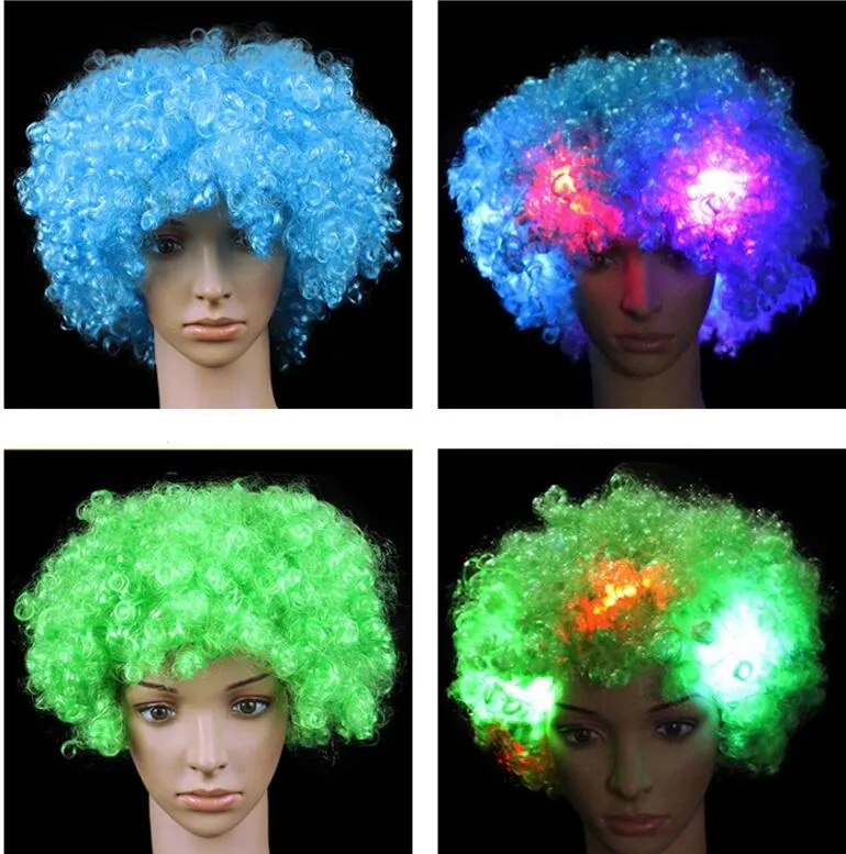 LED Flashes Curly Cosplay Wig Colorful Luminous Football Fan Party ...